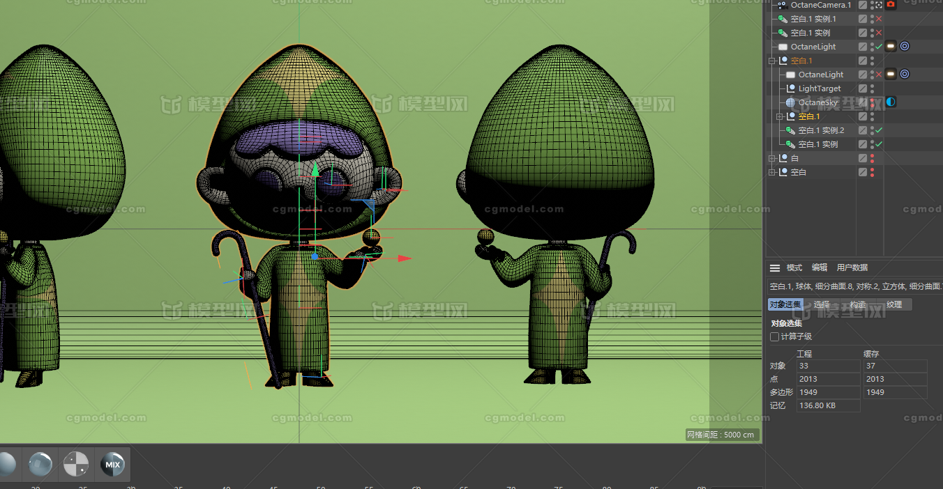 C4D建模 Oc渲染 IP建模 小女孩 玩偶 卡通人偶 三视模型-绿色模型库-Cinema 4D(.c4d)模型下载-cg模型网