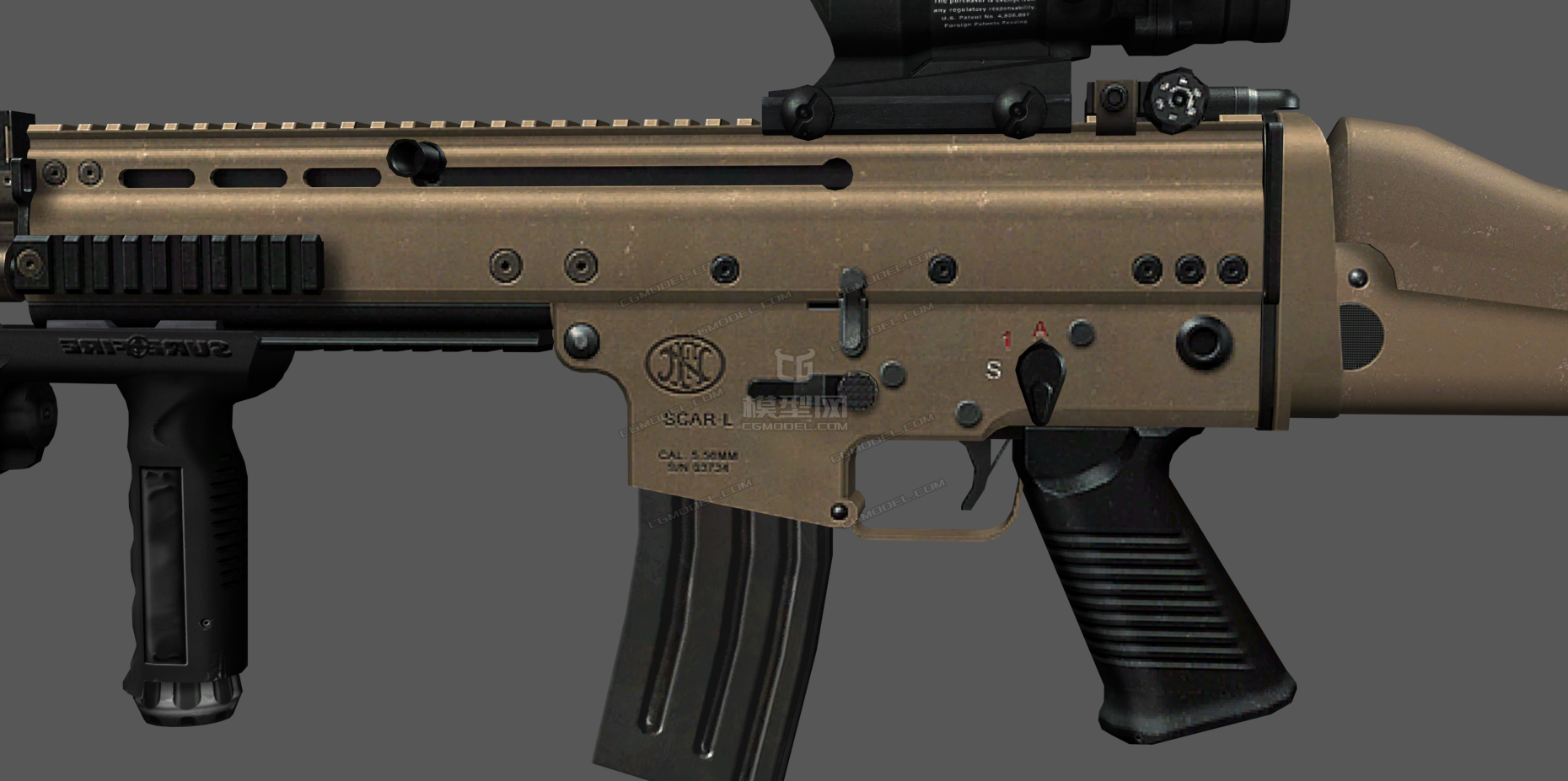 SCAR-L战术版自动步枪 ACOG瞄准镜模型-冷兵器模型库-模型下载-cg模型网