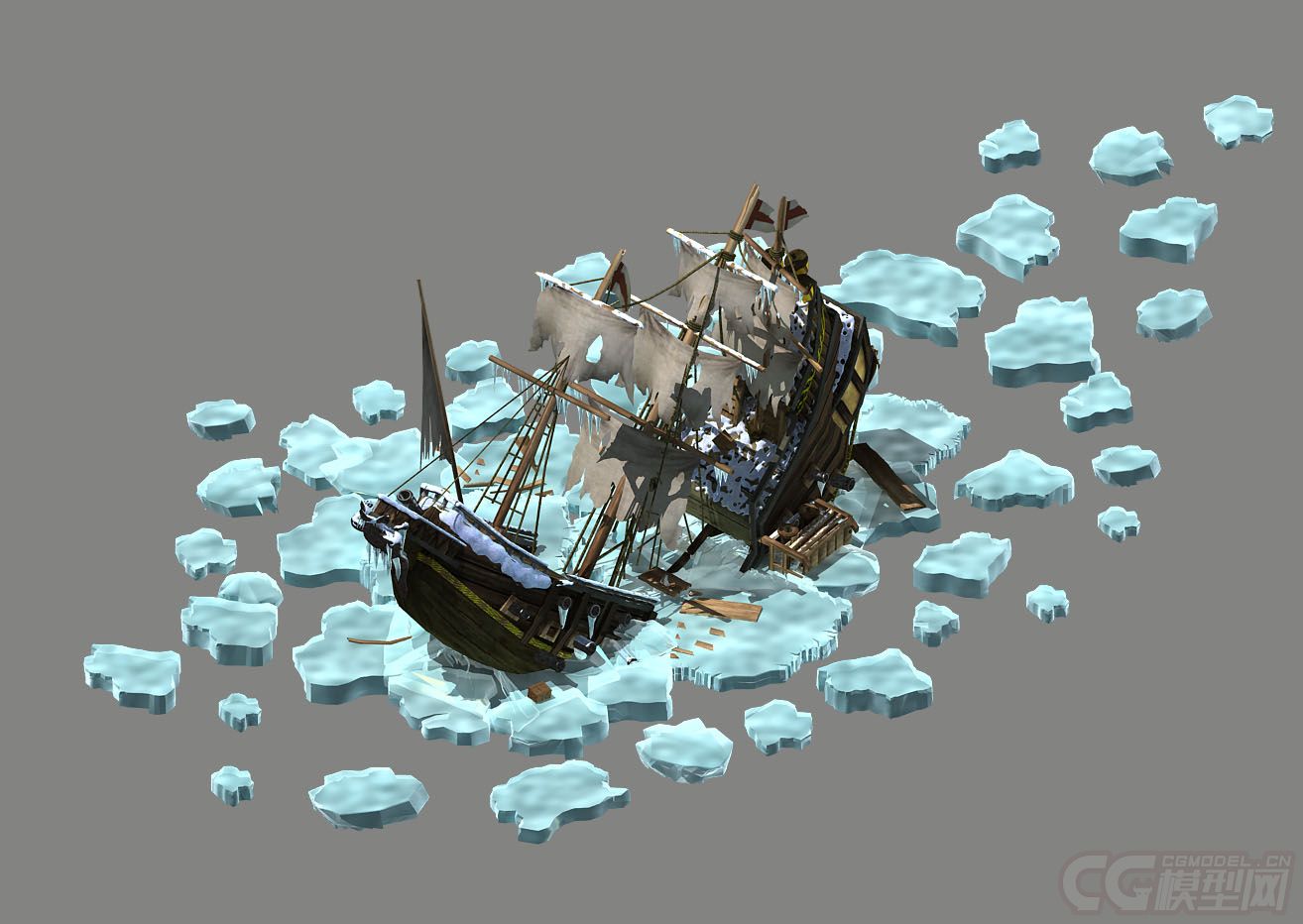 船 沉船有灯光VR渲染哦模型-自然场景模型库-模型下载-cg模型网