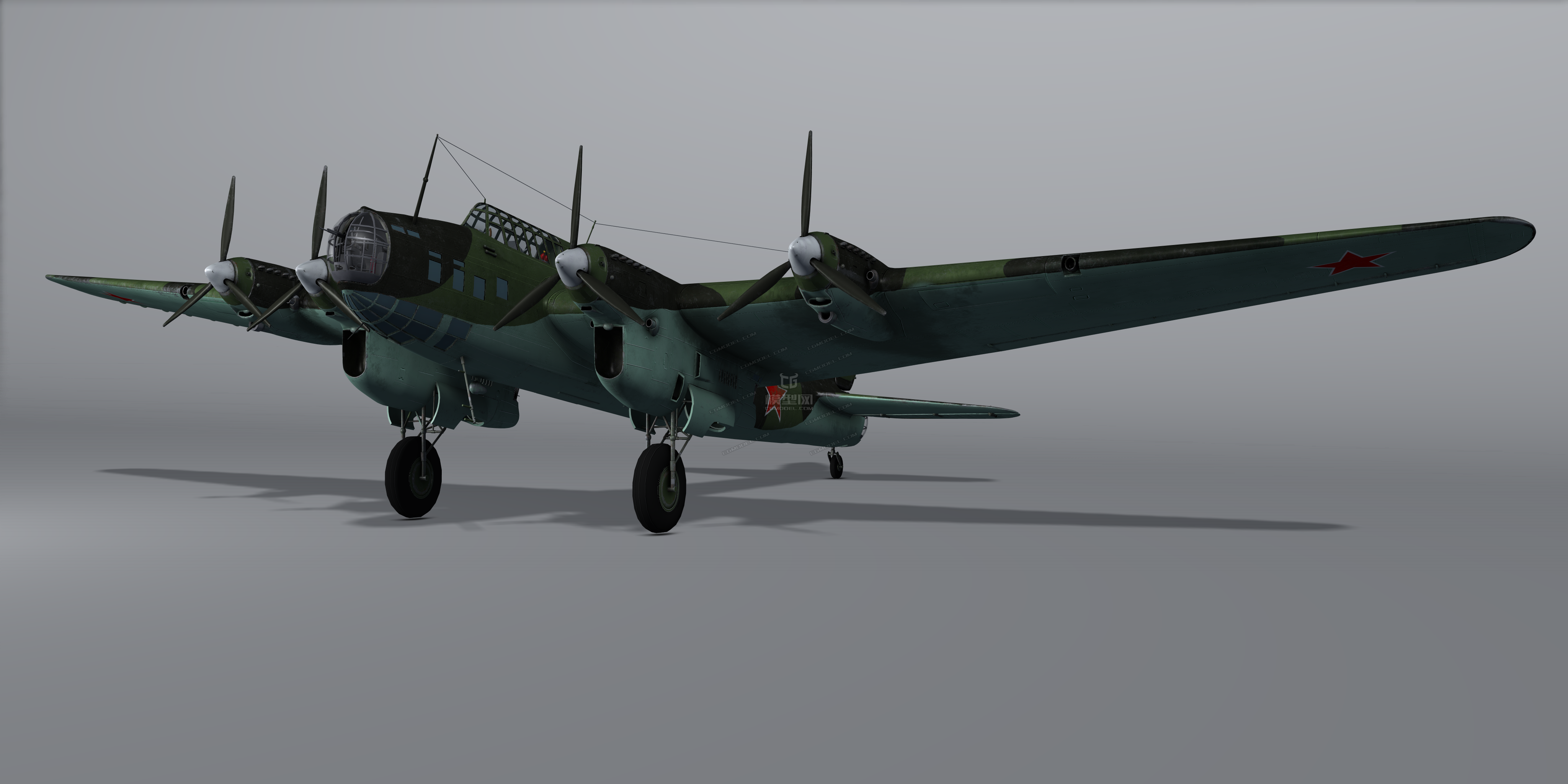 苏联pe-8 佩8 轰炸机 模型 高清4k贴图模型-军用飞机模型库-模型下载-cg模型网