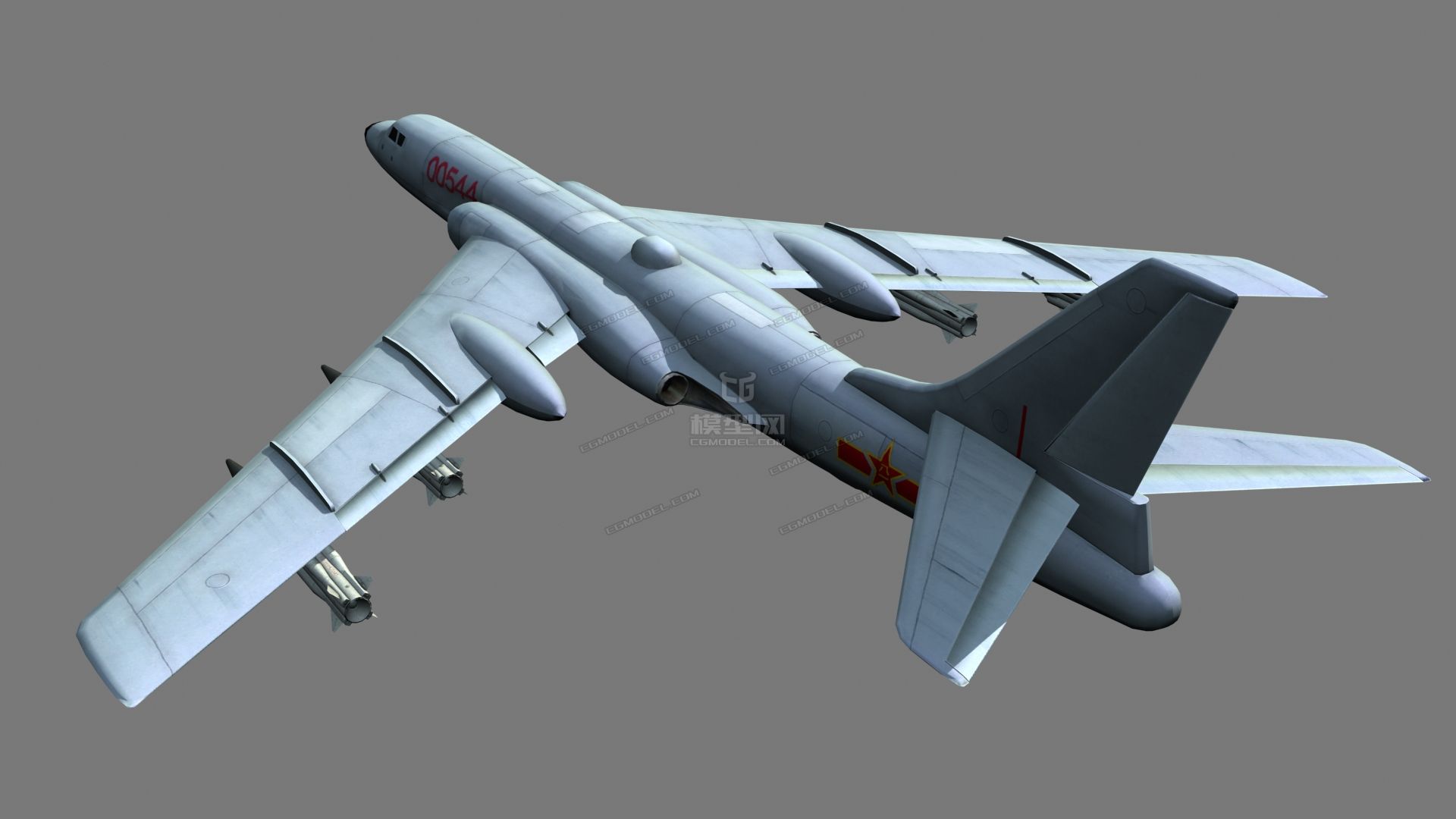 H6K轰6K轰-6K H-6K轰炸机挂载超音速反舰导弹模型-军用飞机模型库-3ds Max(.max)模型下载-cg模型网