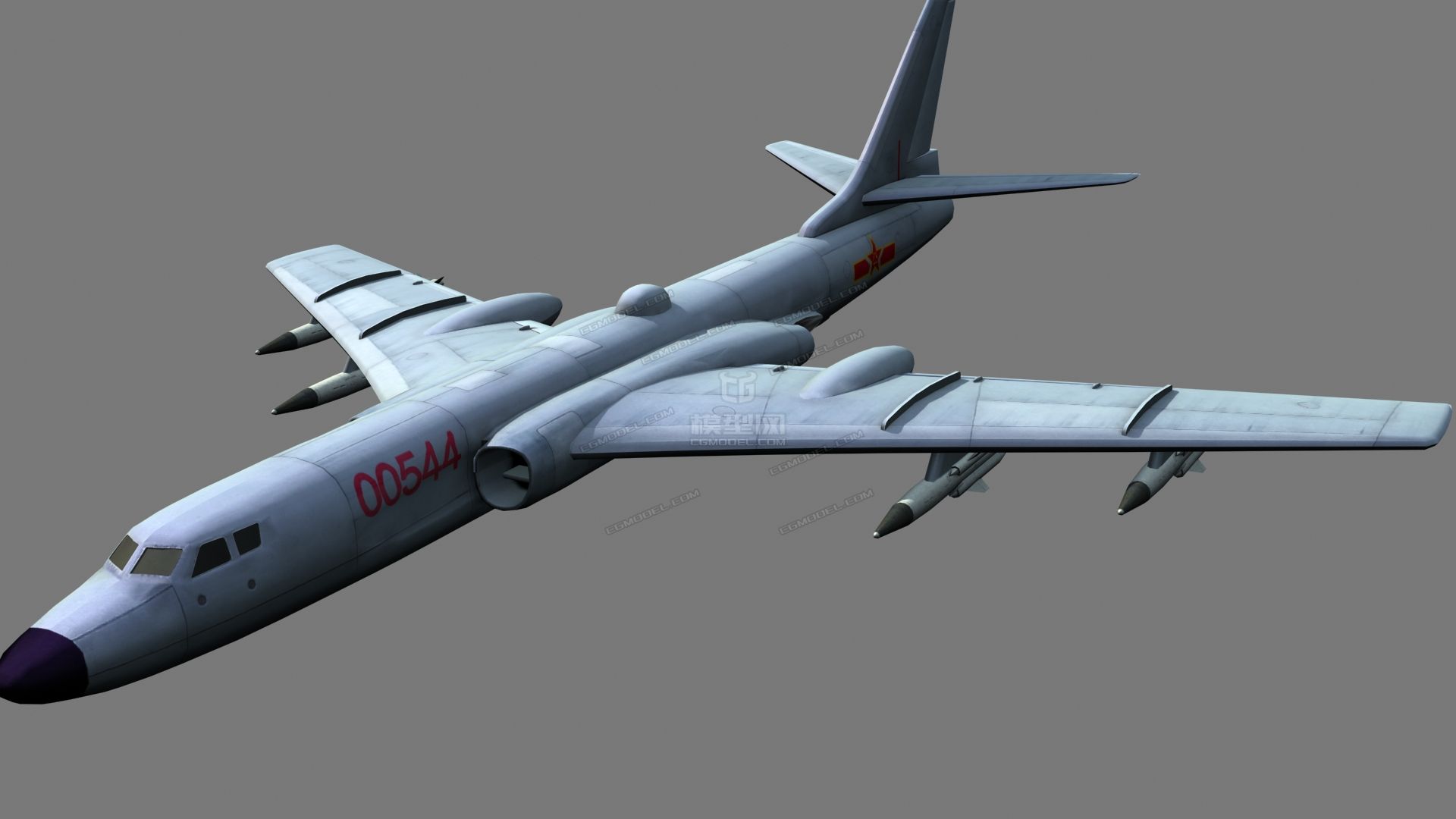 H6K轰6K轰-6K H-6K轰炸机挂载超音速反舰导弹模型-军用飞机模型库-3ds Max(.max)模型下载-cg模型网