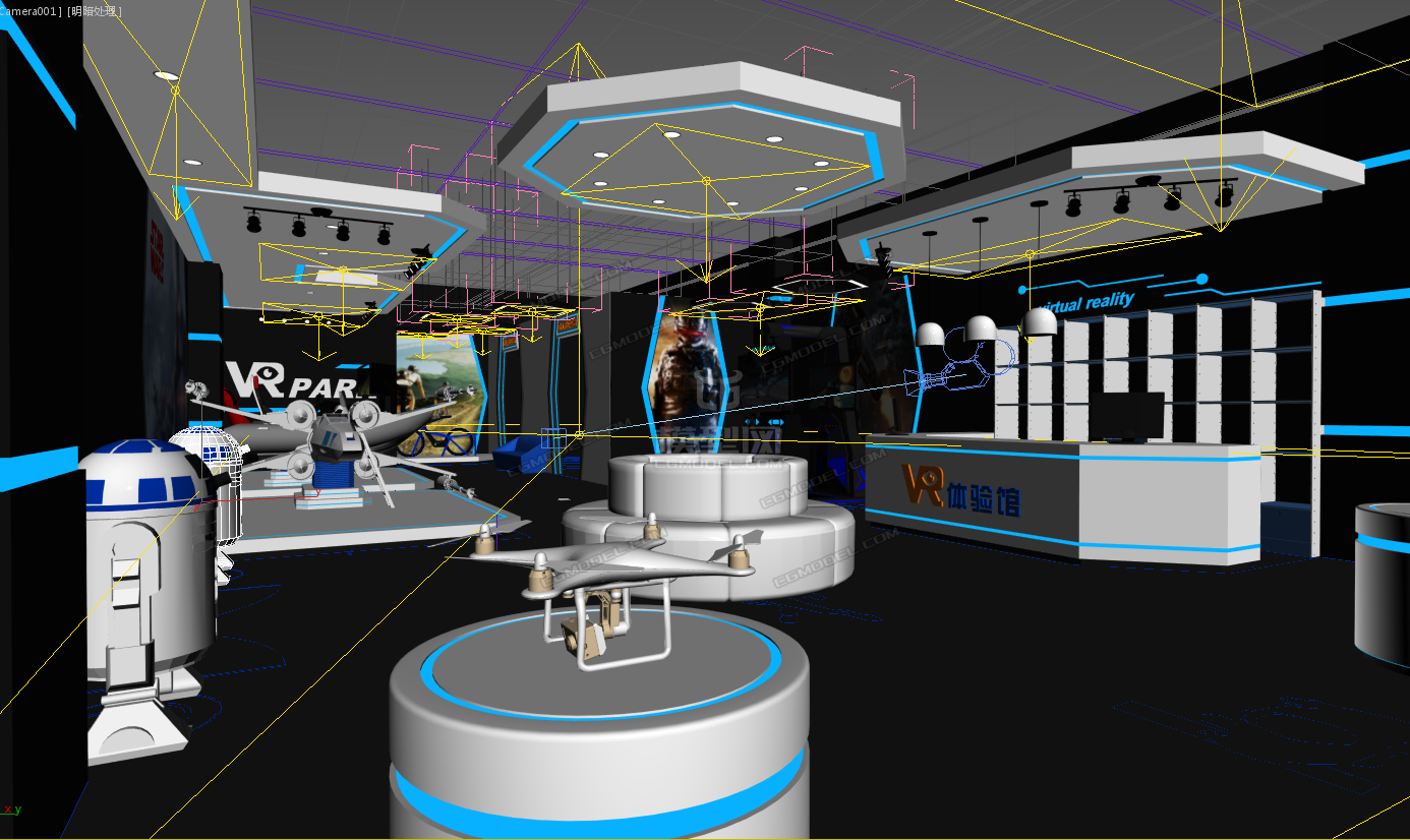 一个VR虚拟现实体验馆场景 带各种VR体验设备模型-现代场景模型库-3ds Max(.max)模型下载-cg模型网