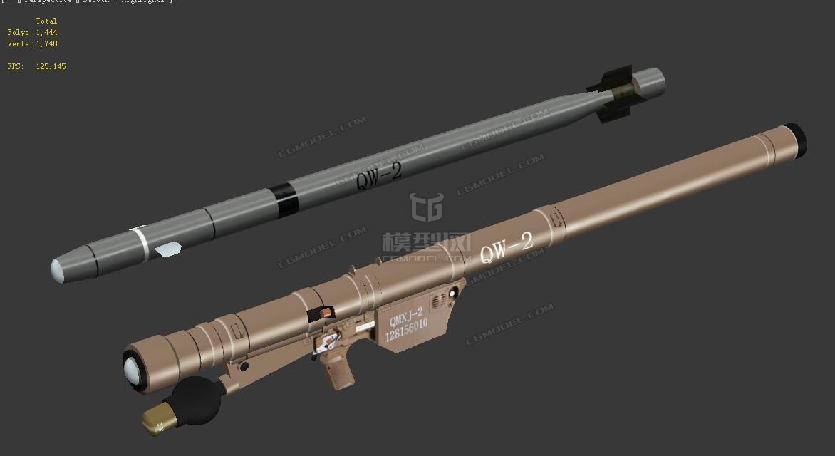 中国前卫-2 QW-2单兵防空导弹模型-火炮器械模型库-OBJ(.obj/.mtl)模型下载-cg模型网