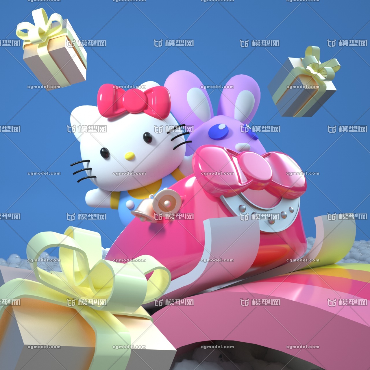 C4D可爱卡通人物HelloKitty场景制作模型-其他模型库-Cinema 4D(.c4d)模型下载-cg模型网