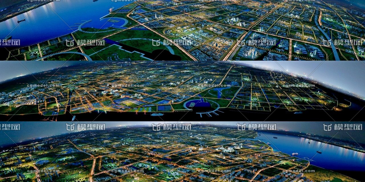 南通城市夜景鸟瞰模型 现代场景模型库 3ds Maxmax模型下载 Cg模型网 6213