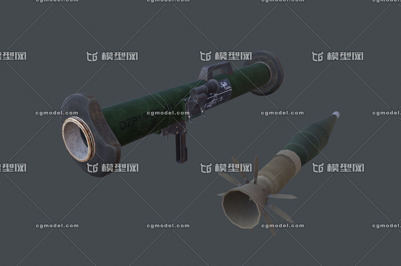 pbr次时代材质pf89反坦克火箭筒发射器模型-火炮器械模型库-3ds Max(.max)模型下载-cg模型网