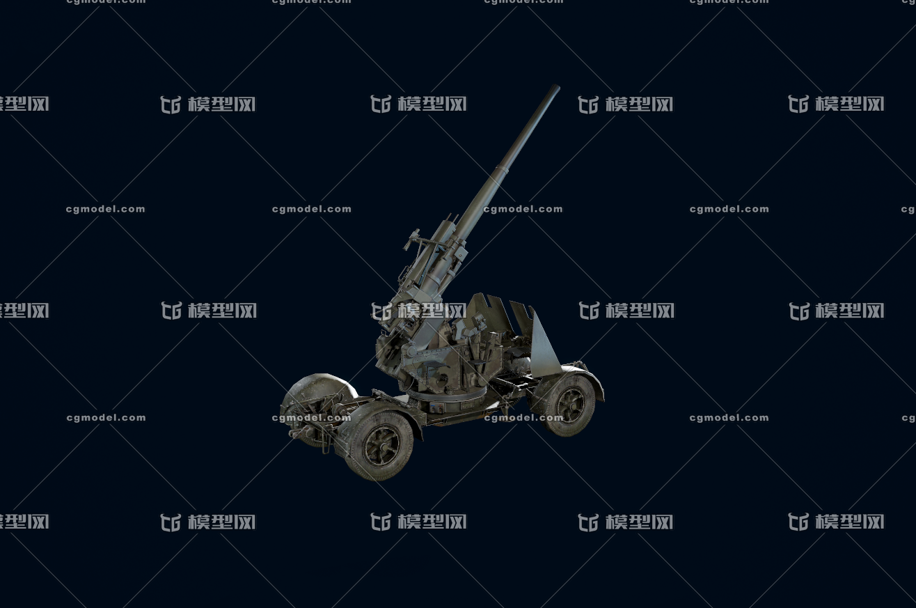 次世代二战英国QF3.7英寸高射炮模型模型-火炮器械模型库-3ds Max(.max)模型下载-cg模型网