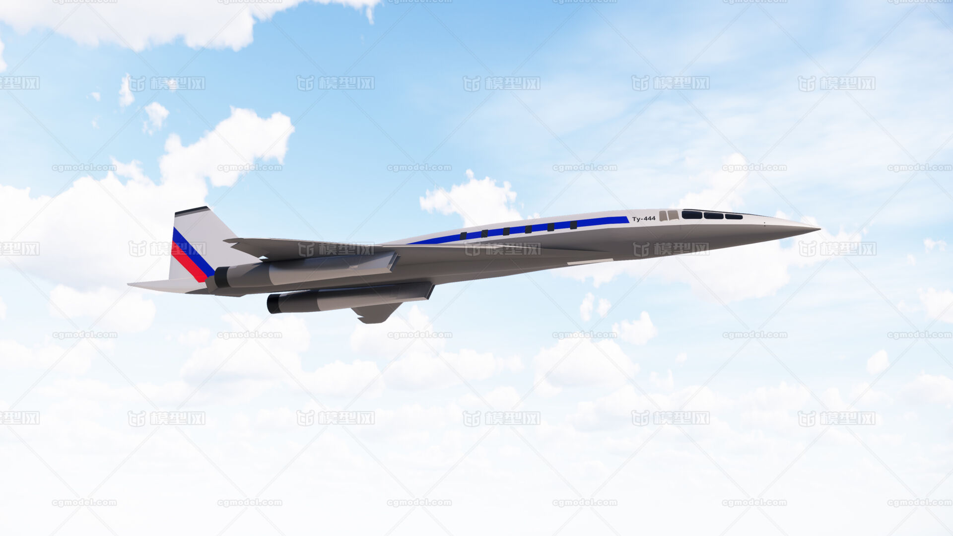 TU-444超音速商务喷气机 图444客机模型-客机/民用飞机模型库-FBX(.fbx)模型下载-cg模型网