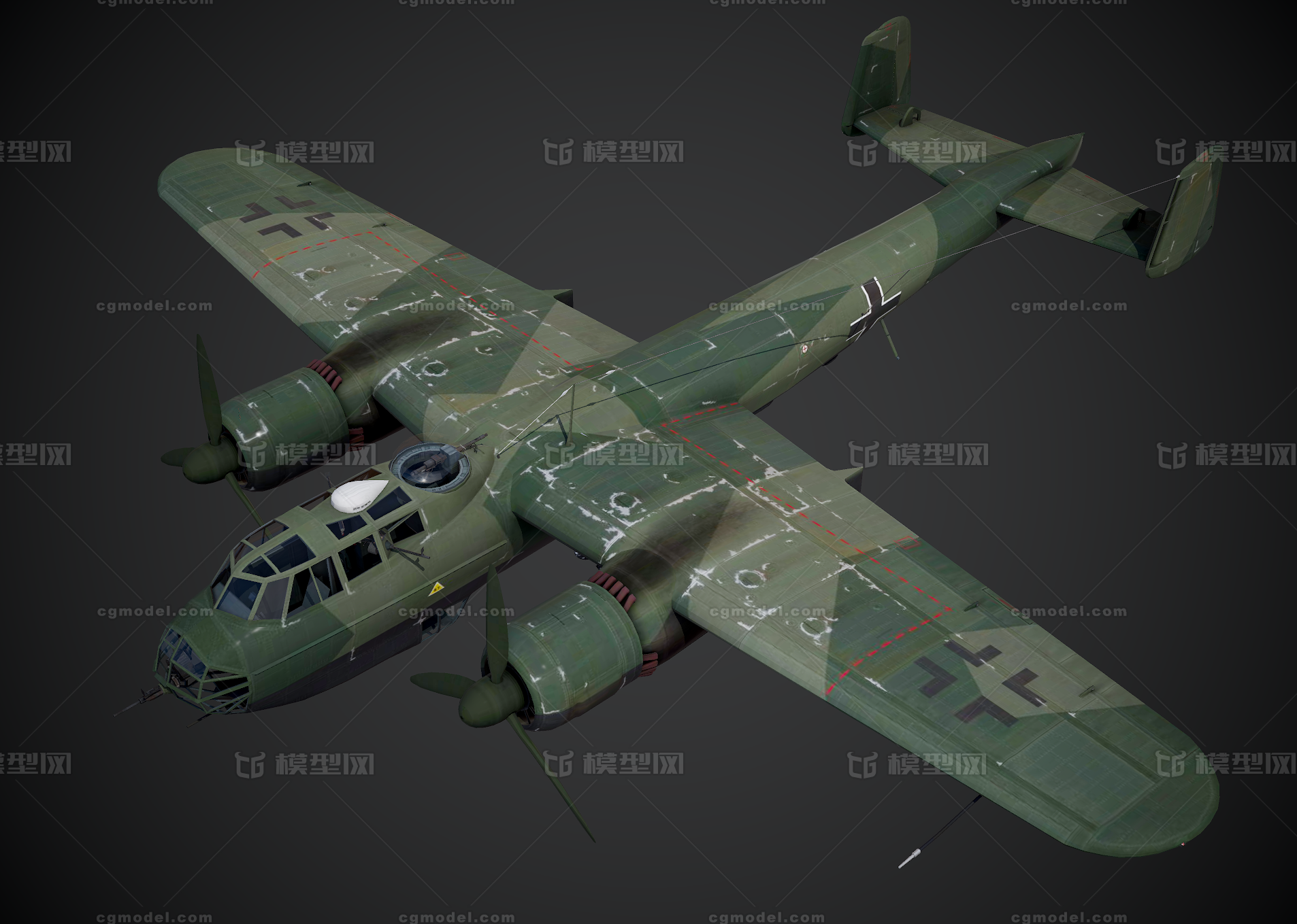 德国 Do217轰炸机模型-军用飞机模型库-Marmoset Toolbag(.tbscene/.tbmat)模型下载-cg模型网