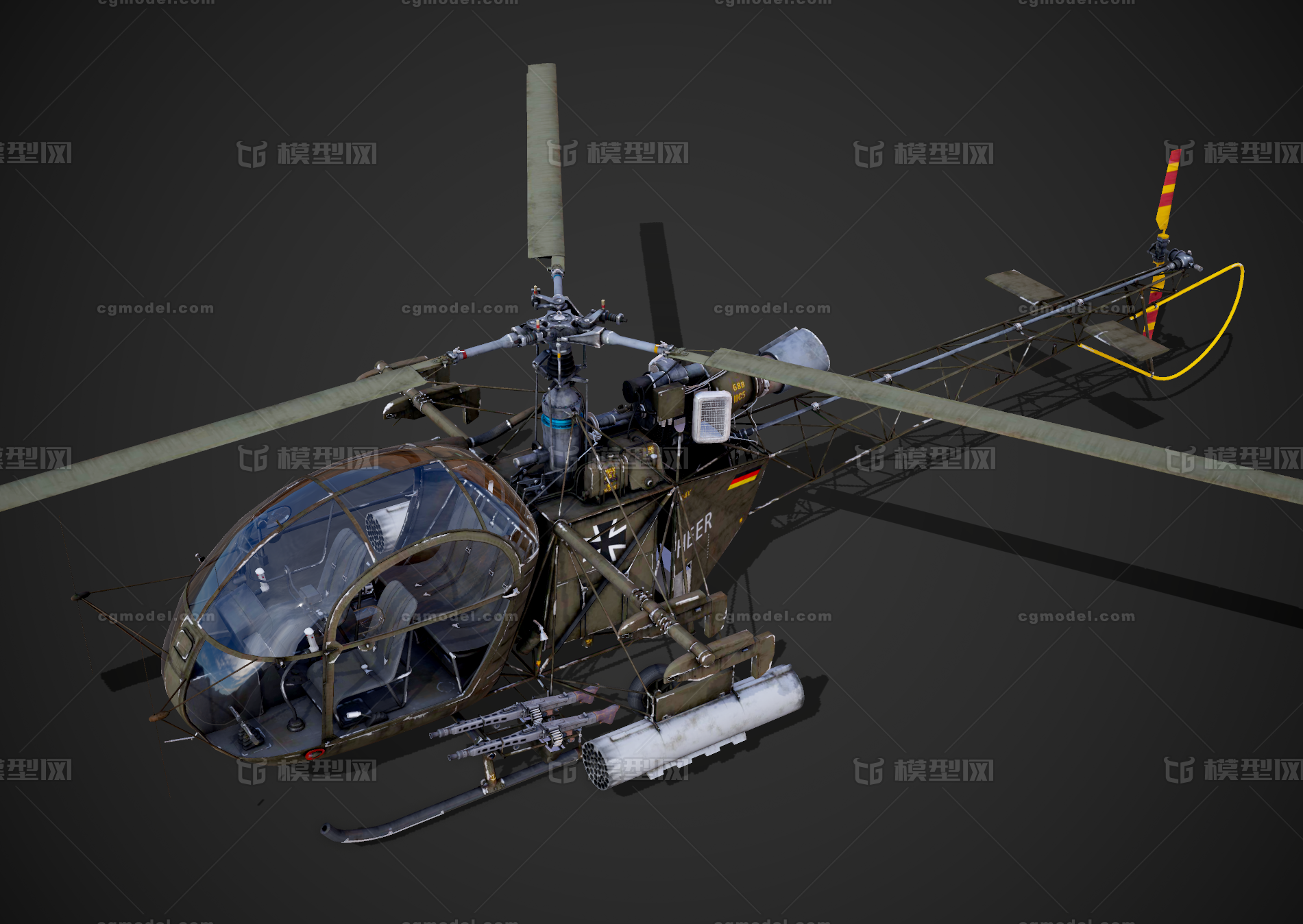 军用直升飞机 轻型直升机模型-军用直升机模型库-Marmoset Toolbag(.tbscene/.tbmat)模型下载-cg模型网