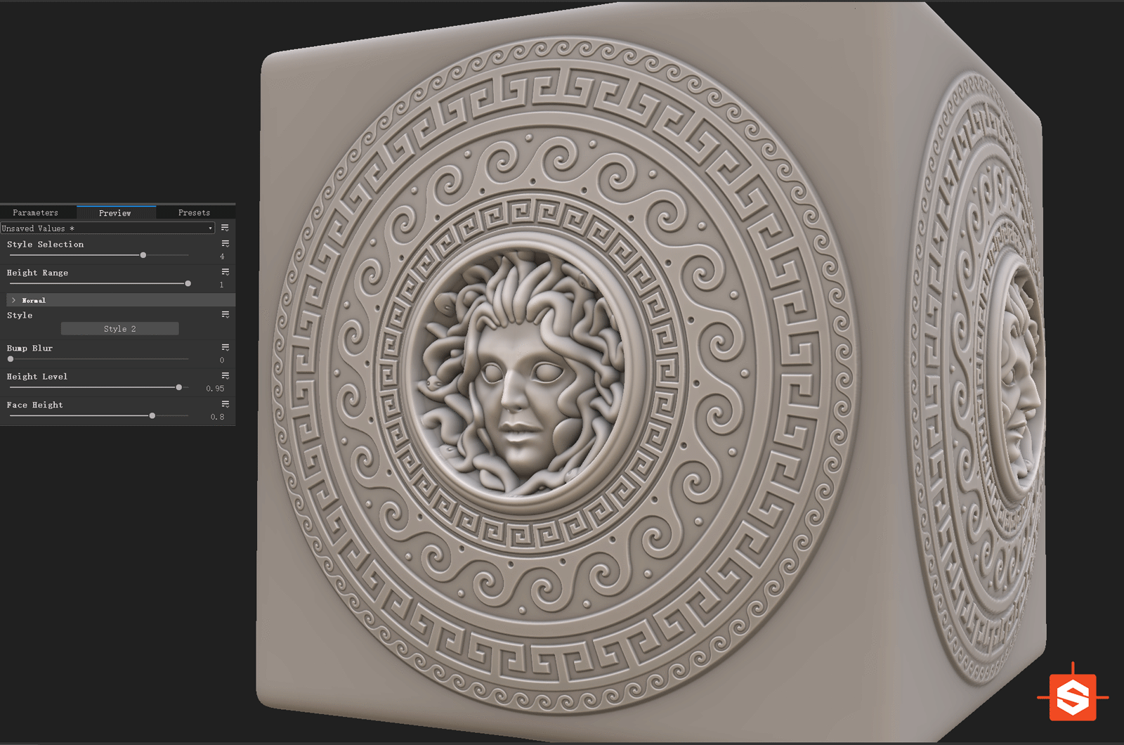 美杜莎头像古希腊风格花纹装饰浮雕Substance Desi模型-神话雕塑模型库-其他模型下载-cg模型网