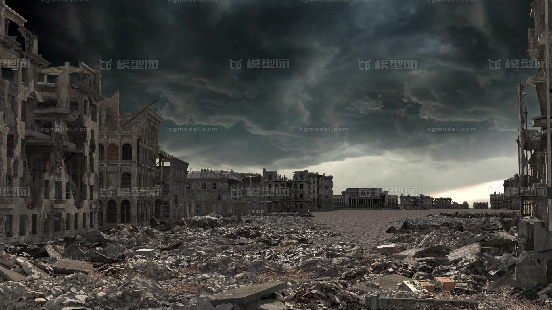 战争城市废墟模型-现代场景模型库-3ds Max(.max)模型下载-cg模型网