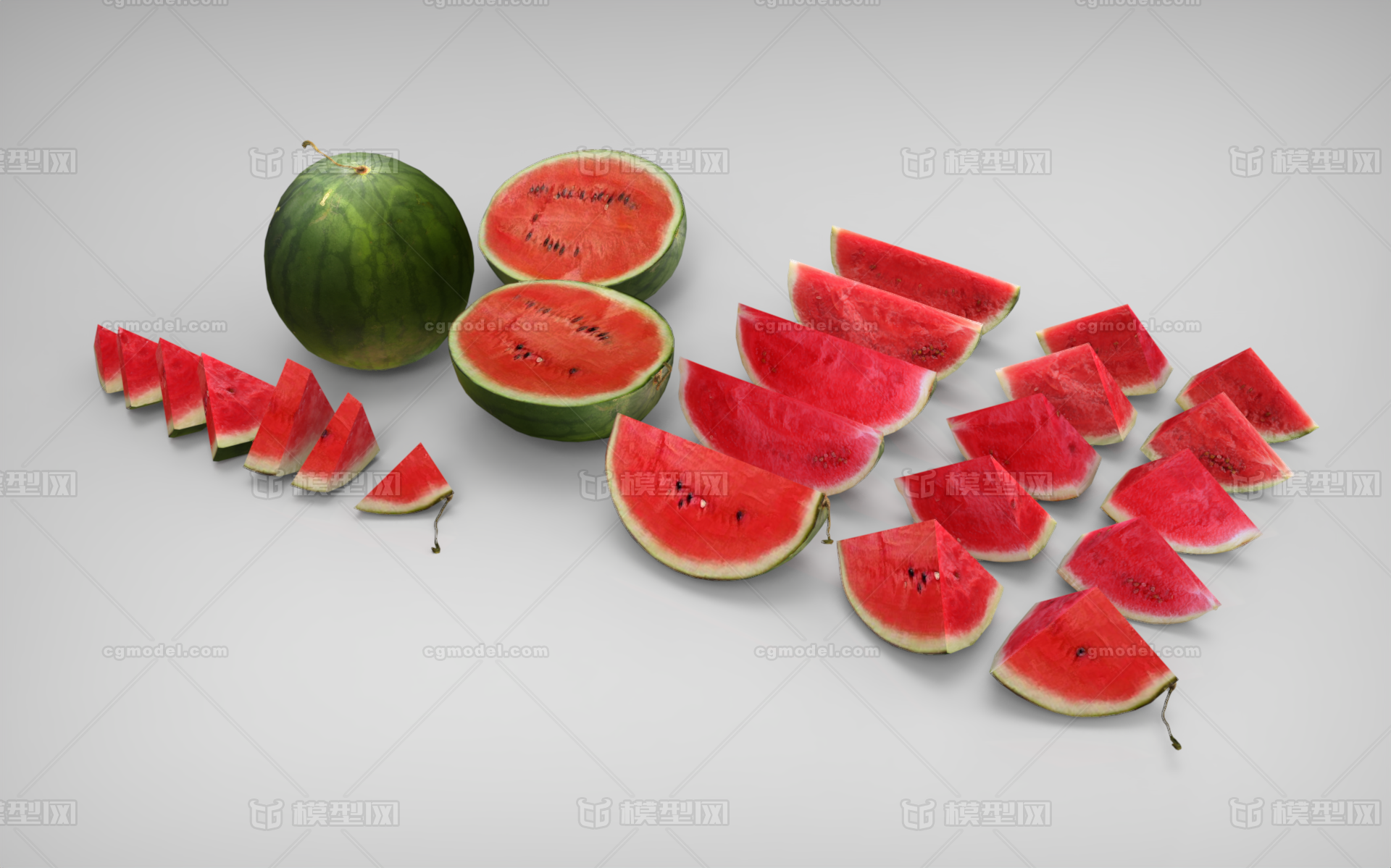 食物类-xigua(西瓜)模型-生鲜果蔬模型库-Maya(.ma/.mb)模型下载-cg模型网