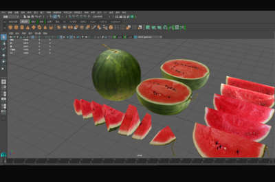 食物类-xigua(西瓜)模型-生鲜果蔬模型库-Maya(.ma/.mb)模型下载-cg模型网