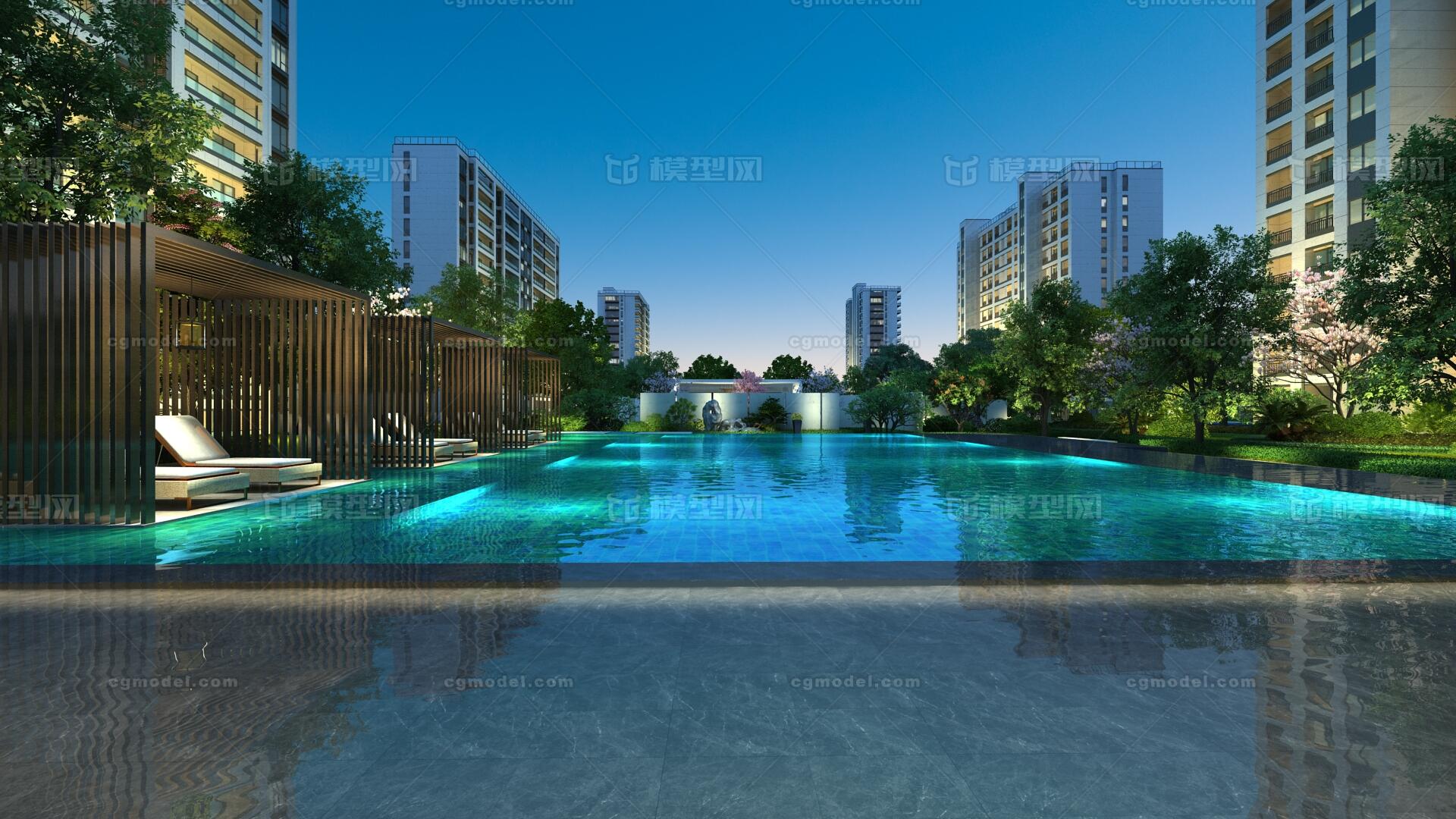 园林泳池 泳池景观模型-现代场景模型库-3ds Max(.max)模型下载-cg模型网