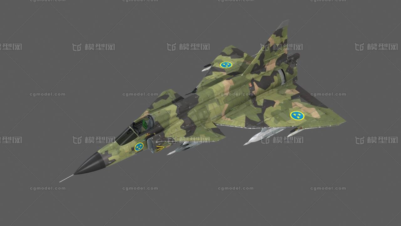 瑞典J37雷式战斗机模型-军用飞机模型库-3ds Max(.max)模型下载-cg模型网