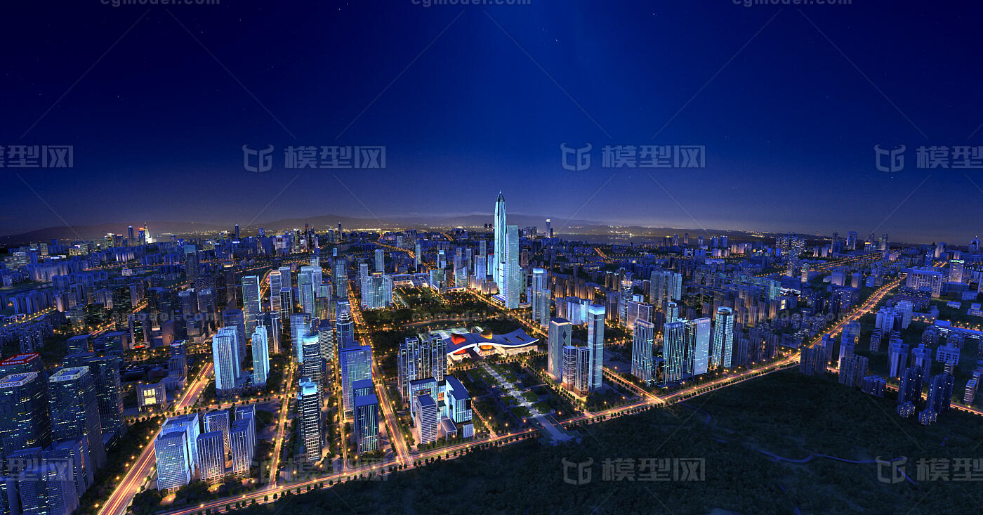 深圳福田鸟瞰 市民中心 福田CBD 深圳城市 平安金融中心 模型-现代场景模型库-3ds Max(.max)模型下载-cg模型网