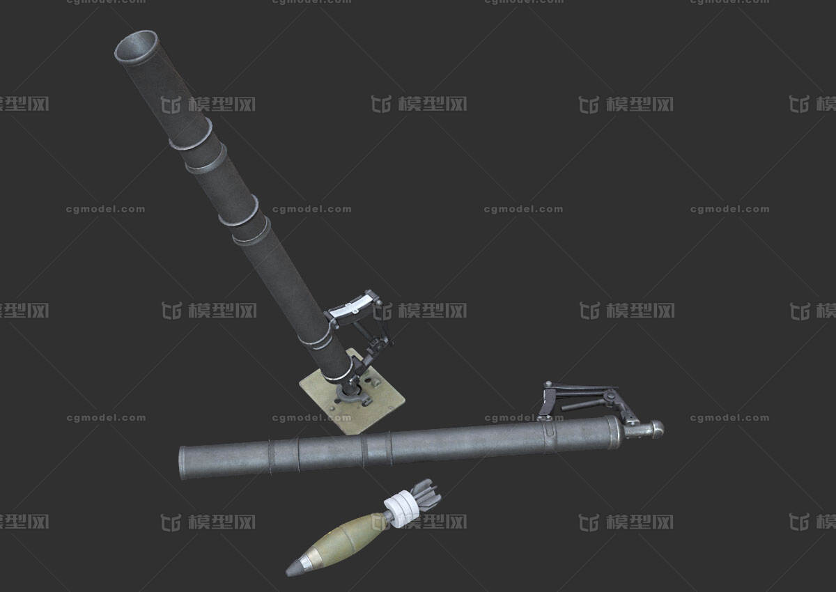 M224迫击炮 PBR材质模型-火炮器械模型库-OBJ(.obj/.mtl)模型下载-cg模型网