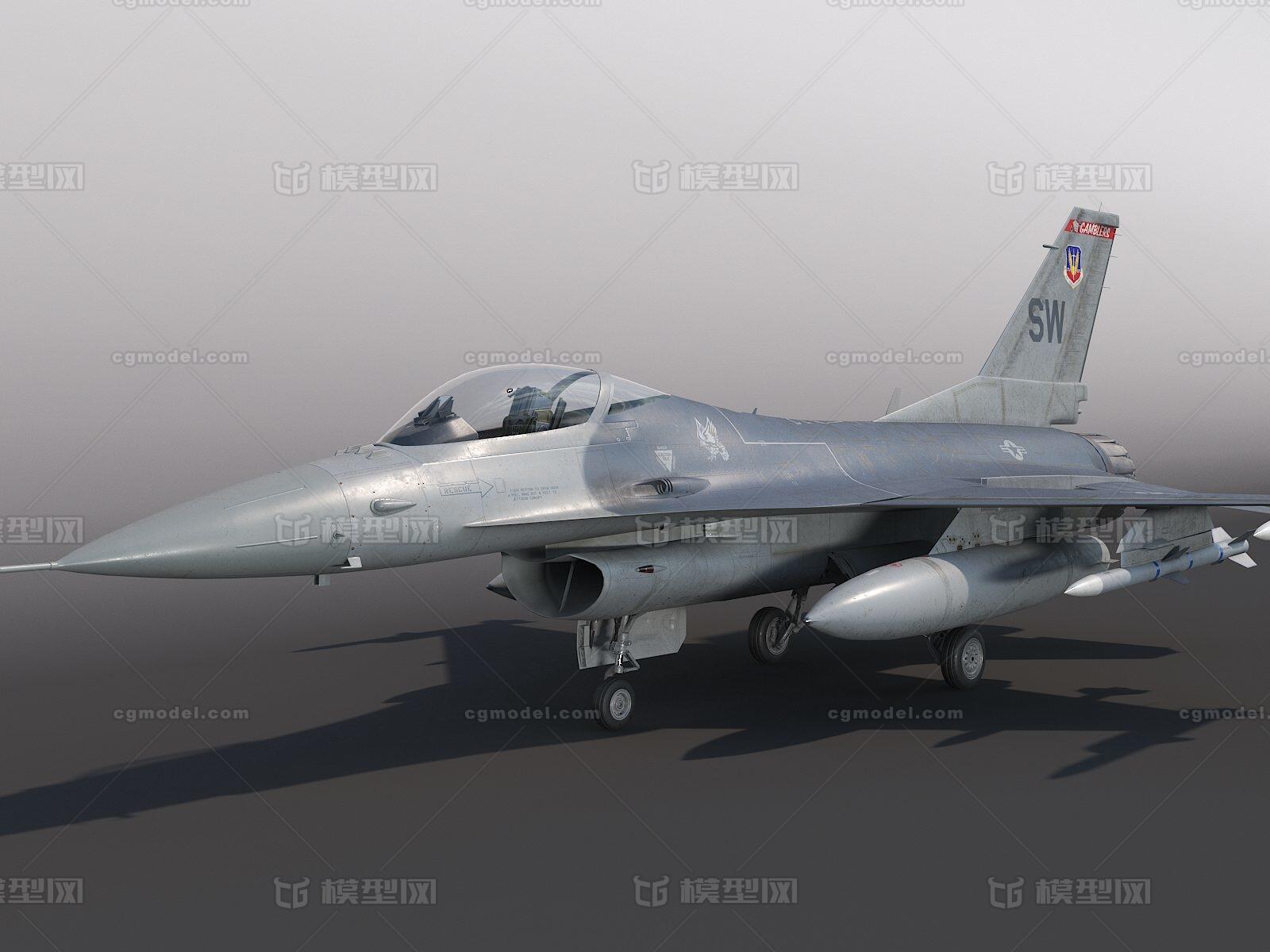 F-16 战隼（动画）带绑定模型-军用飞机模型库-FBX(.fbx)模型下载-cg模型网