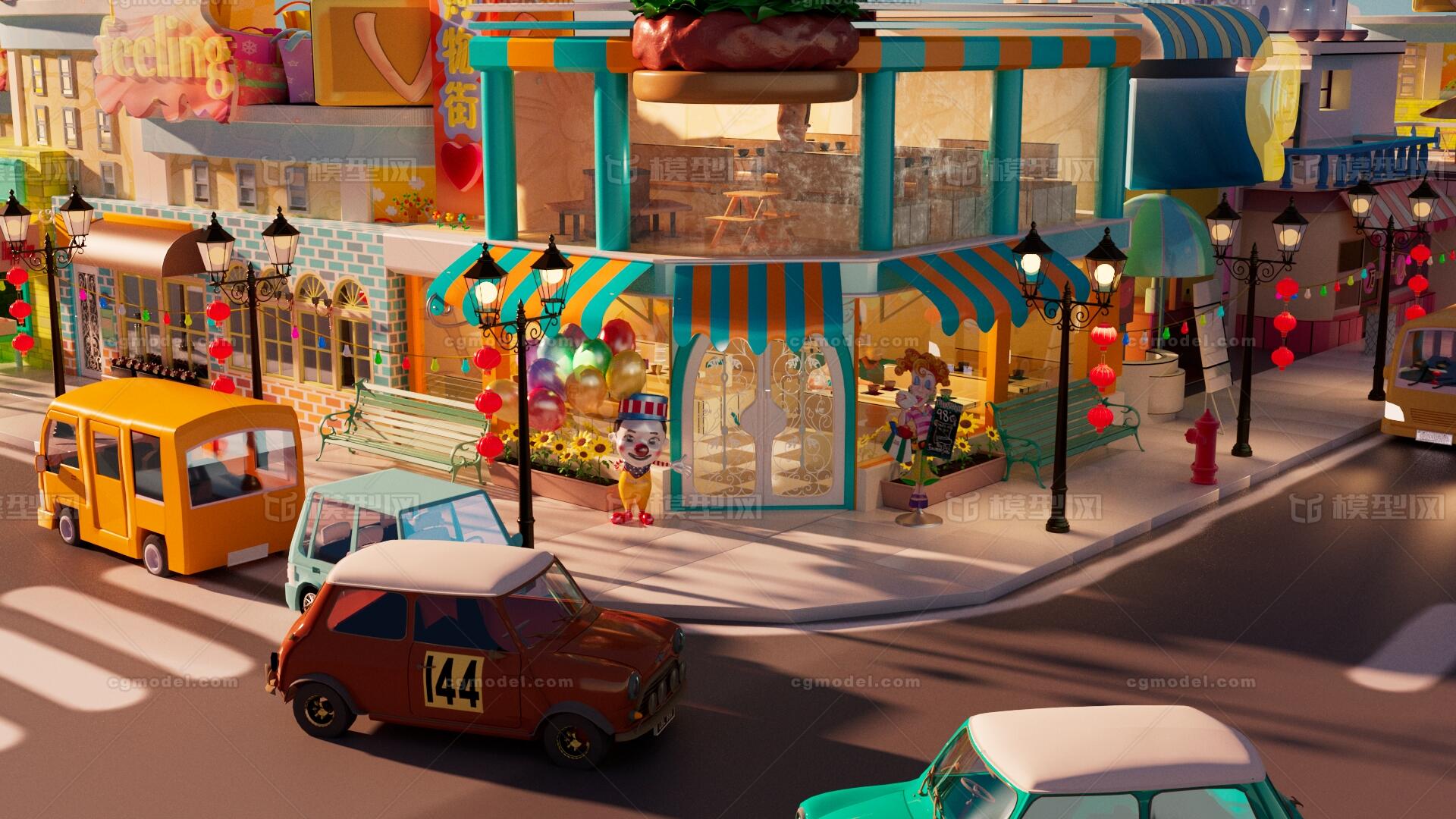 快餐店 卡通场景 美食街 _bsb007作品_场景广告场景场景广告场景_cg模型网