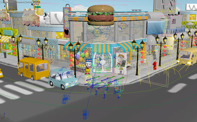 快餐店 卡通场景 美食街 _bsb007作品_场景广告场景场景广告场景_cg模型网