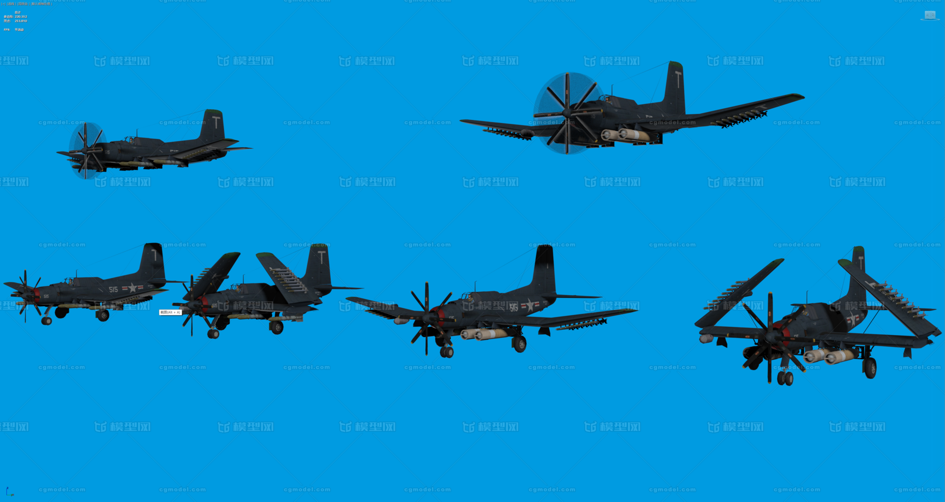 二战最强鱼雷轰炸机 美国道格拉斯TB2D模型-军用飞机模型库-3ds Max(.max)模型下载-cg模型网