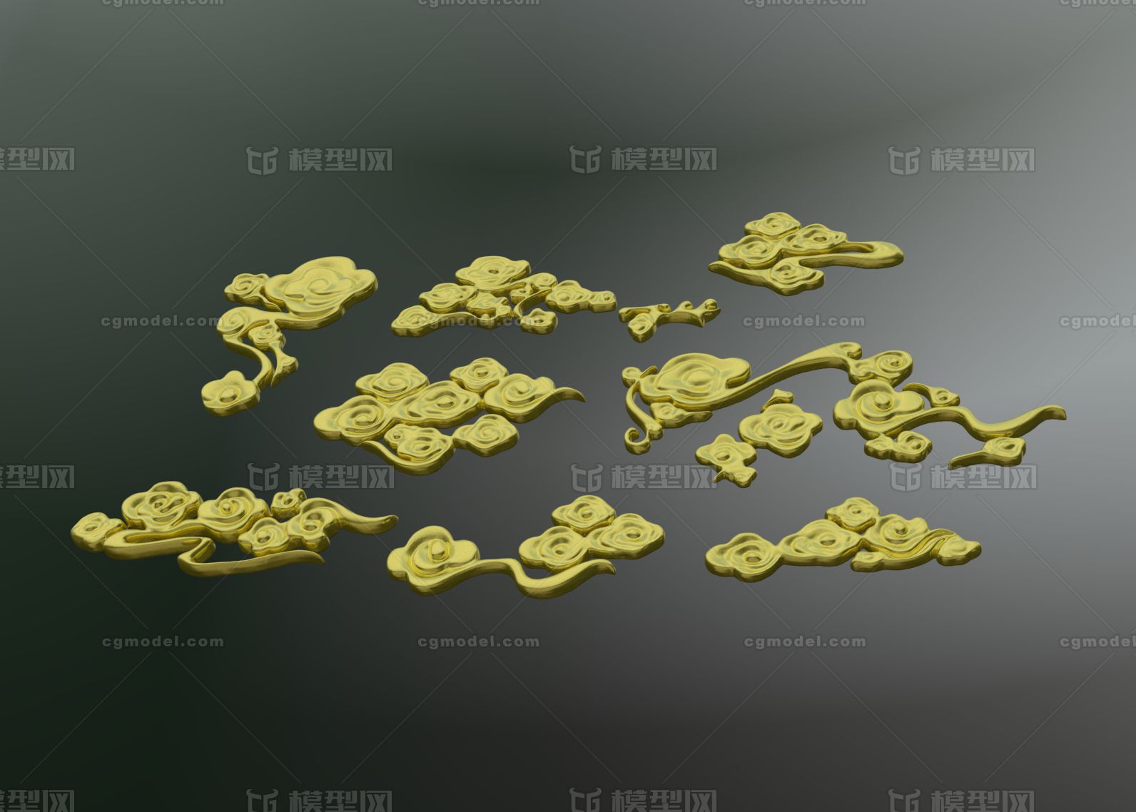 3DMAX黄金祥云雕塑 古代云浮雕模型下载模型-橱窗/展示模型库-3ds Max(.max)模型下载-cg模型网