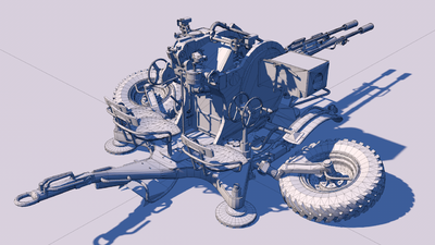 【精致白模】中国PG87式高射炮/高射机枪 苏联ZU-23-模型-火炮器械模型库-FBX(.fbx)模型下载-cg模型网