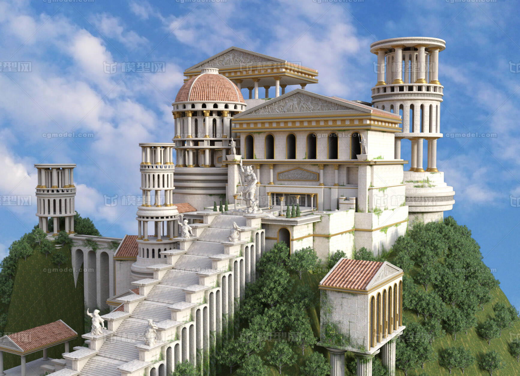 奥林匹斯山 古希腊宫殿 奥林匹斯山宫殿 游戏场景模型-自然场景模型库-Maya(.ma/.mb)模型下载-cg模型网