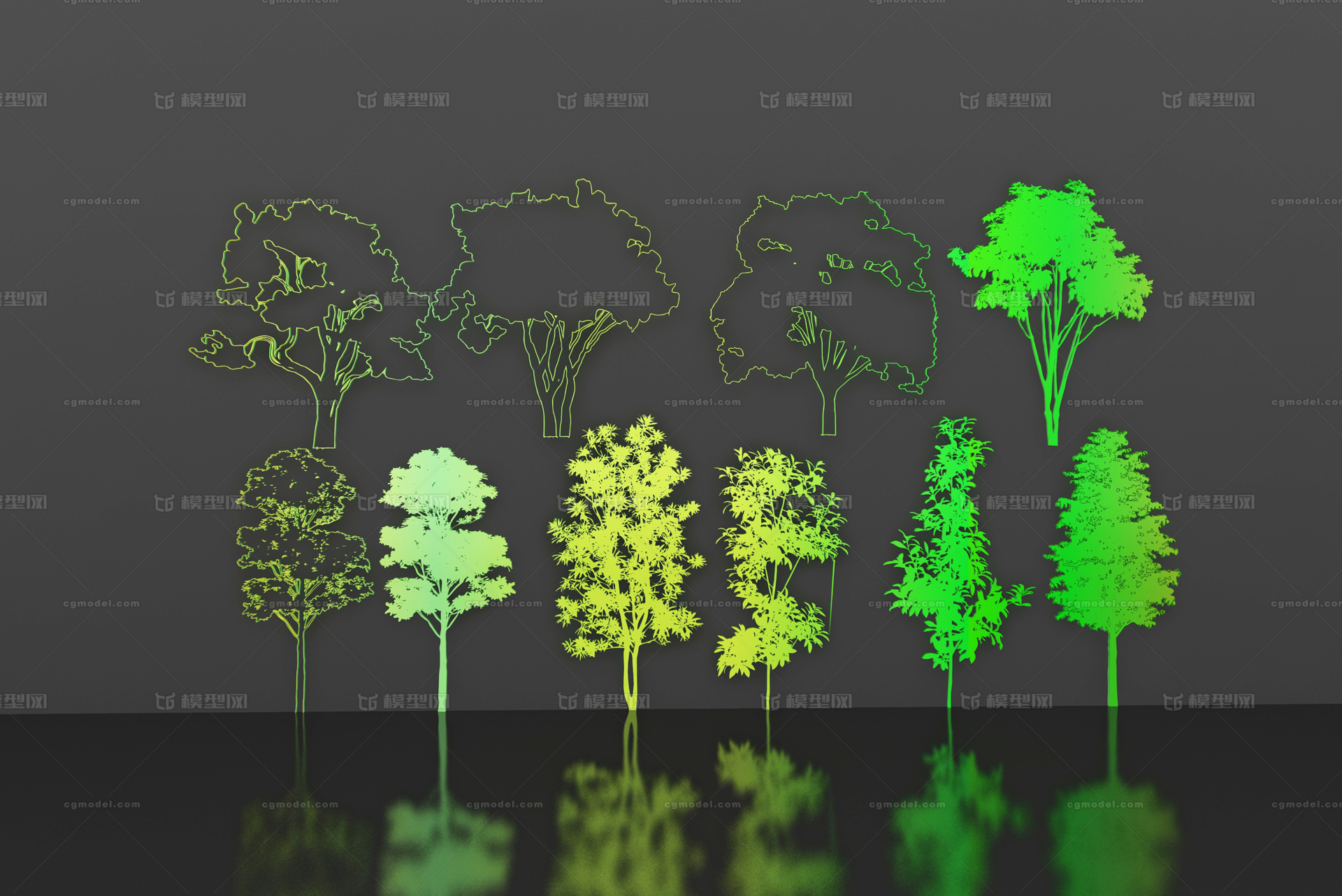 树剪影，科技元素，展览，展馆，墙饰，科技馆模型-场景部件模型库-3ds Max(.max)模型下载-cg模型网