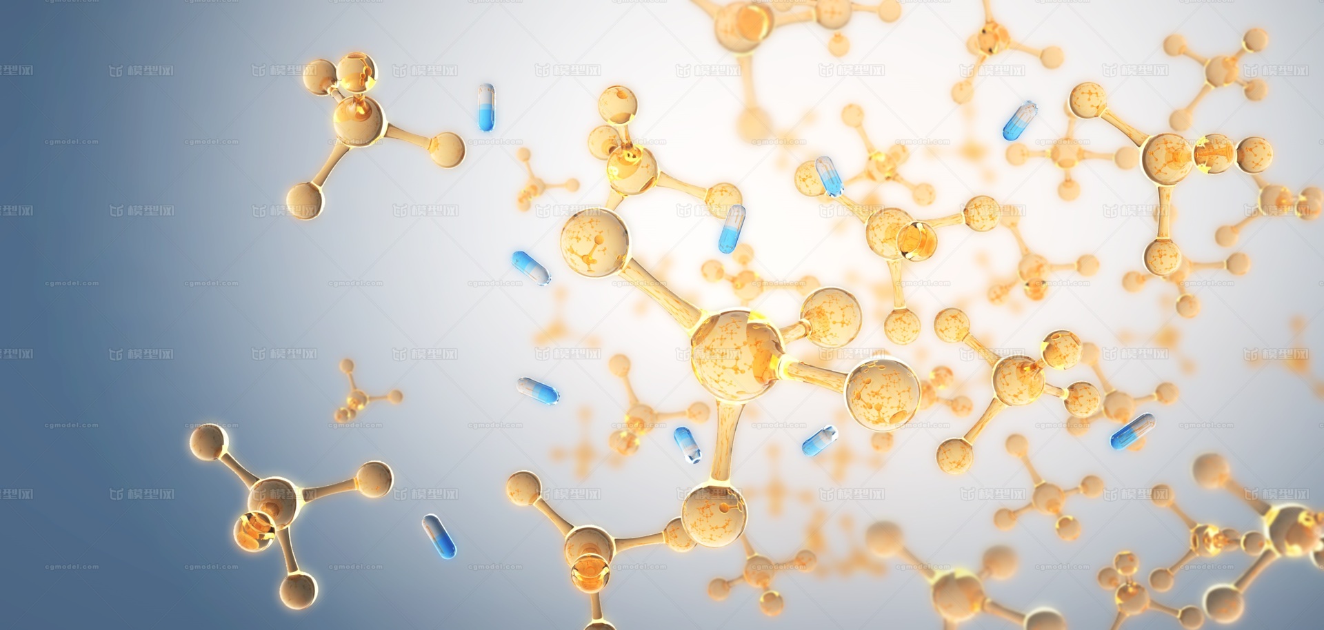 金色药丸分子结构c4d 病毒模型-其他模型库-Cinema 4D(.c4d)模型下载-cg模型网