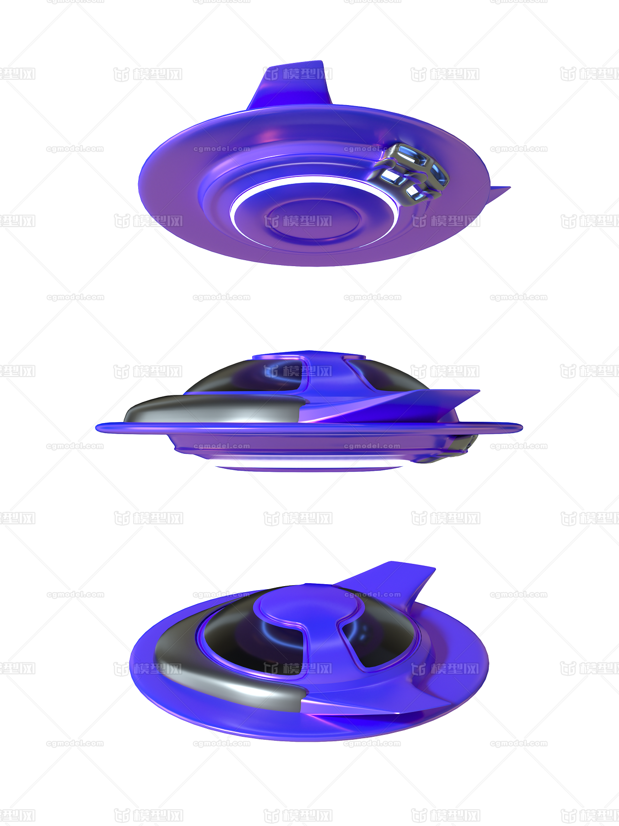UFO创意元素科技紫色金属发光飞机 卡通广告元素模型-广告场景模型库-Cinema 4D(.c4d)模型下载-cg模型网