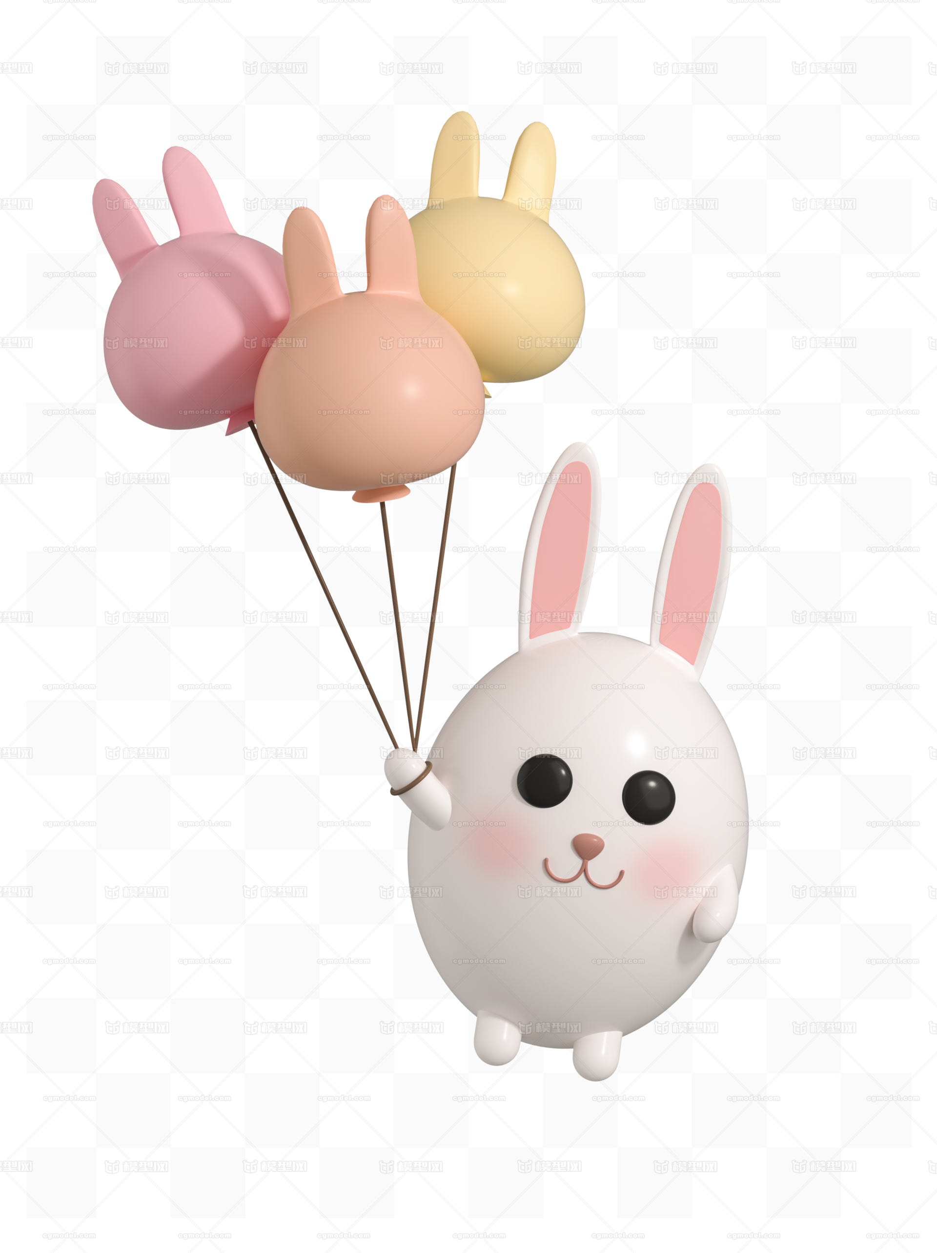 卡通兔子拿着气球的可爱动物模型-广告场景模型库-Cinema 4D(.c4d)模型下载-cg模型网