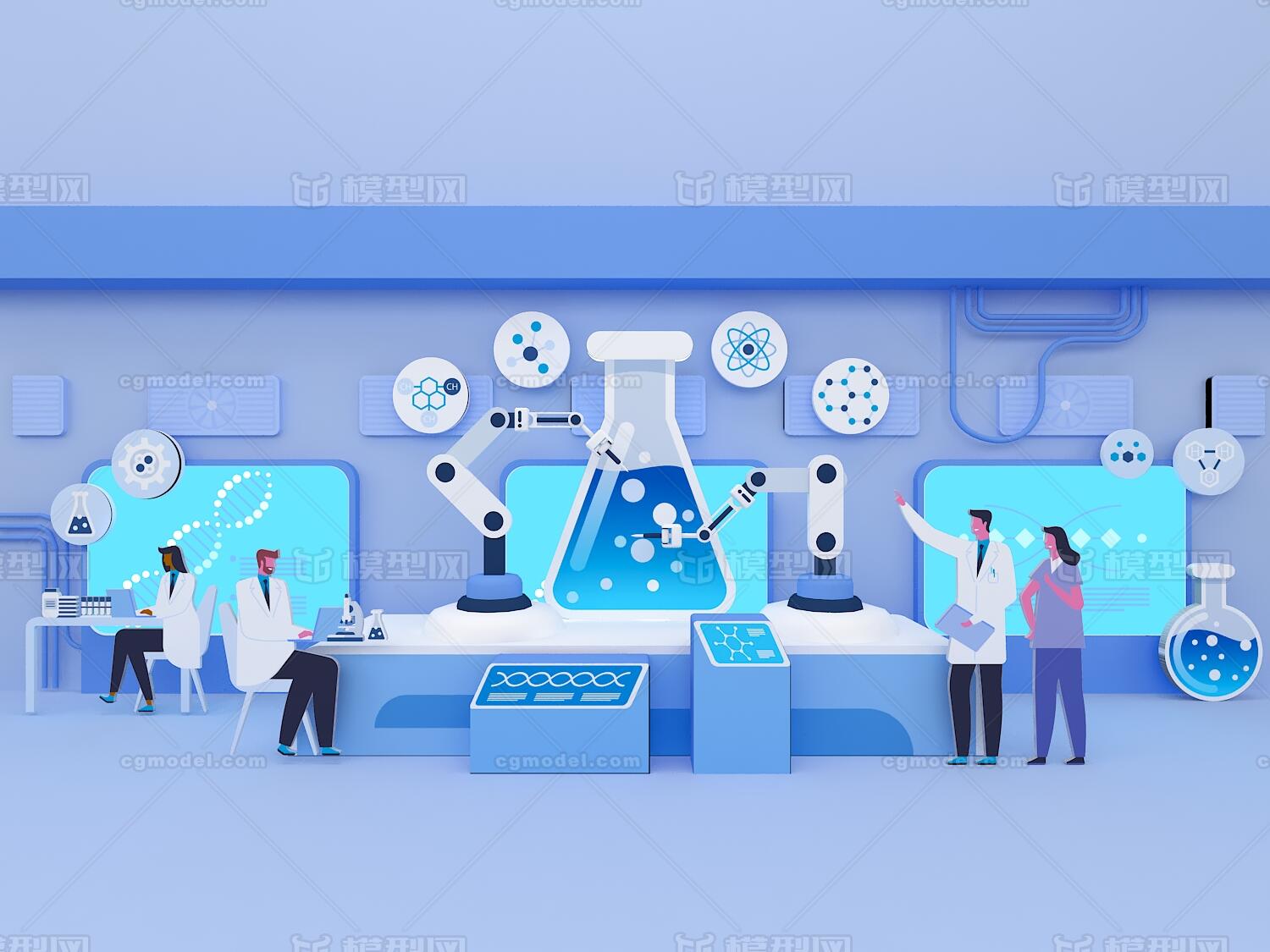 卡通风格 实验室模型-现代场景模型库-3ds Max(.max)模型下载-cg模型网