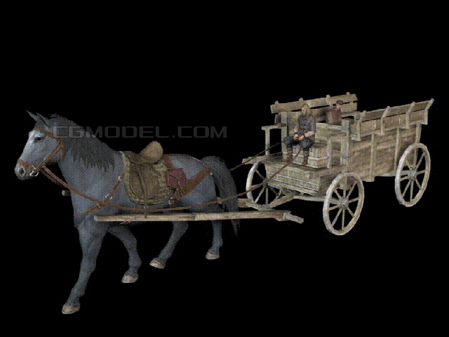 马车 车夫 西式马车 带动画模型-哺乳模型库-3ds Max(.max)模型下载-cg模型网