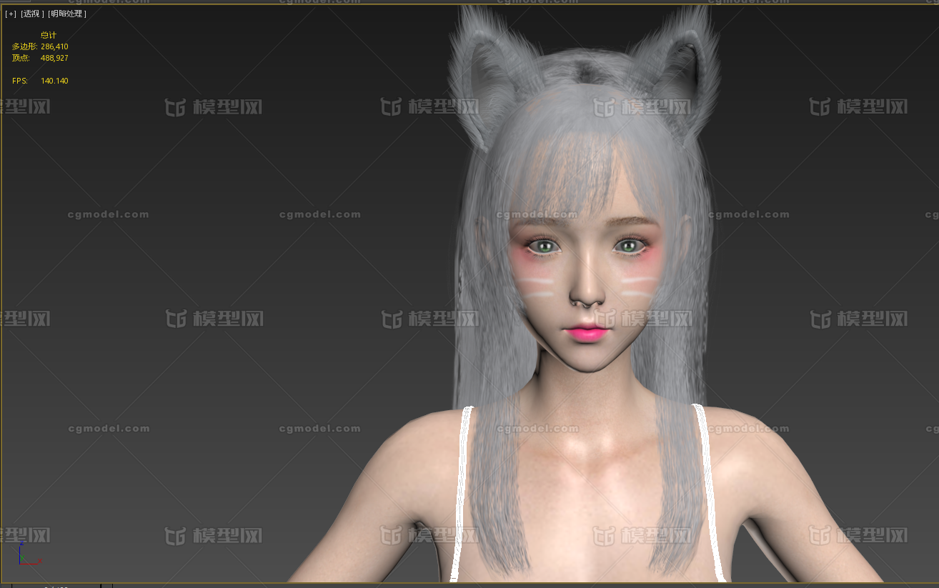 狐妖日式动漫白发少女白狐猫妖青狐模型-女人模型库-3ds Max(.max)模型下载-cg模型网