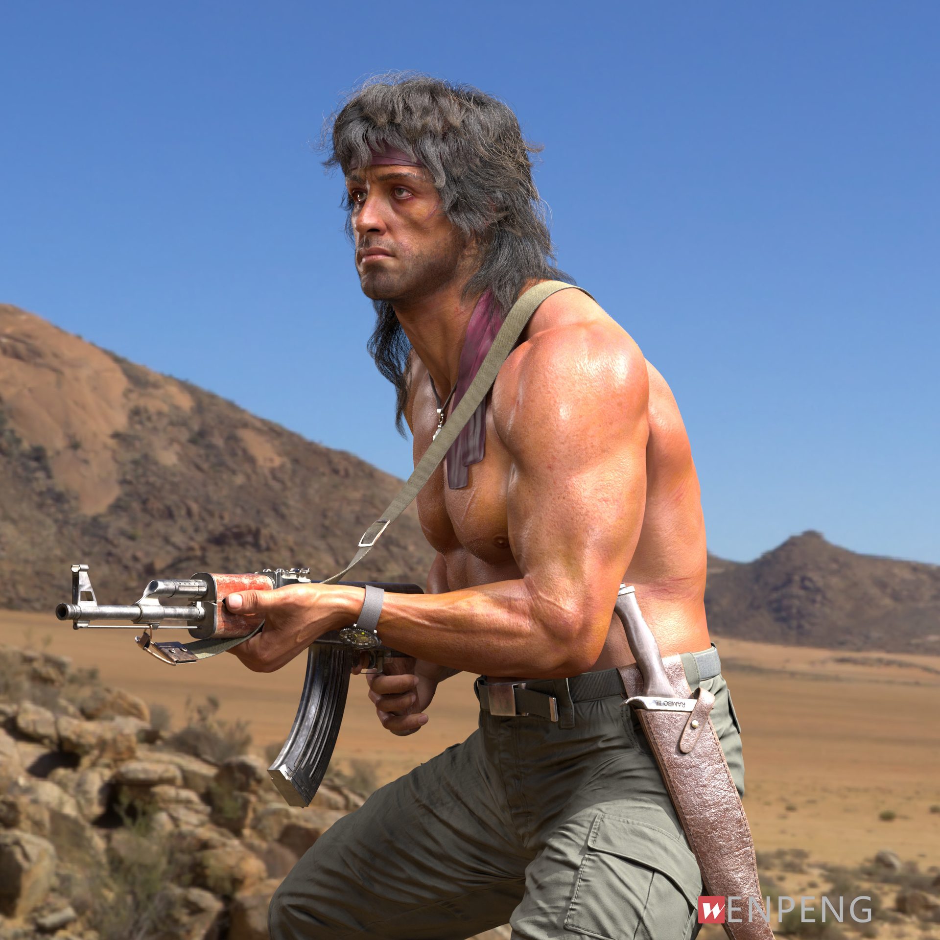 约翰·兰博 John Rambo_建模渲染模型 - 角色/人物/生物 - 作品模型 - CG模型网