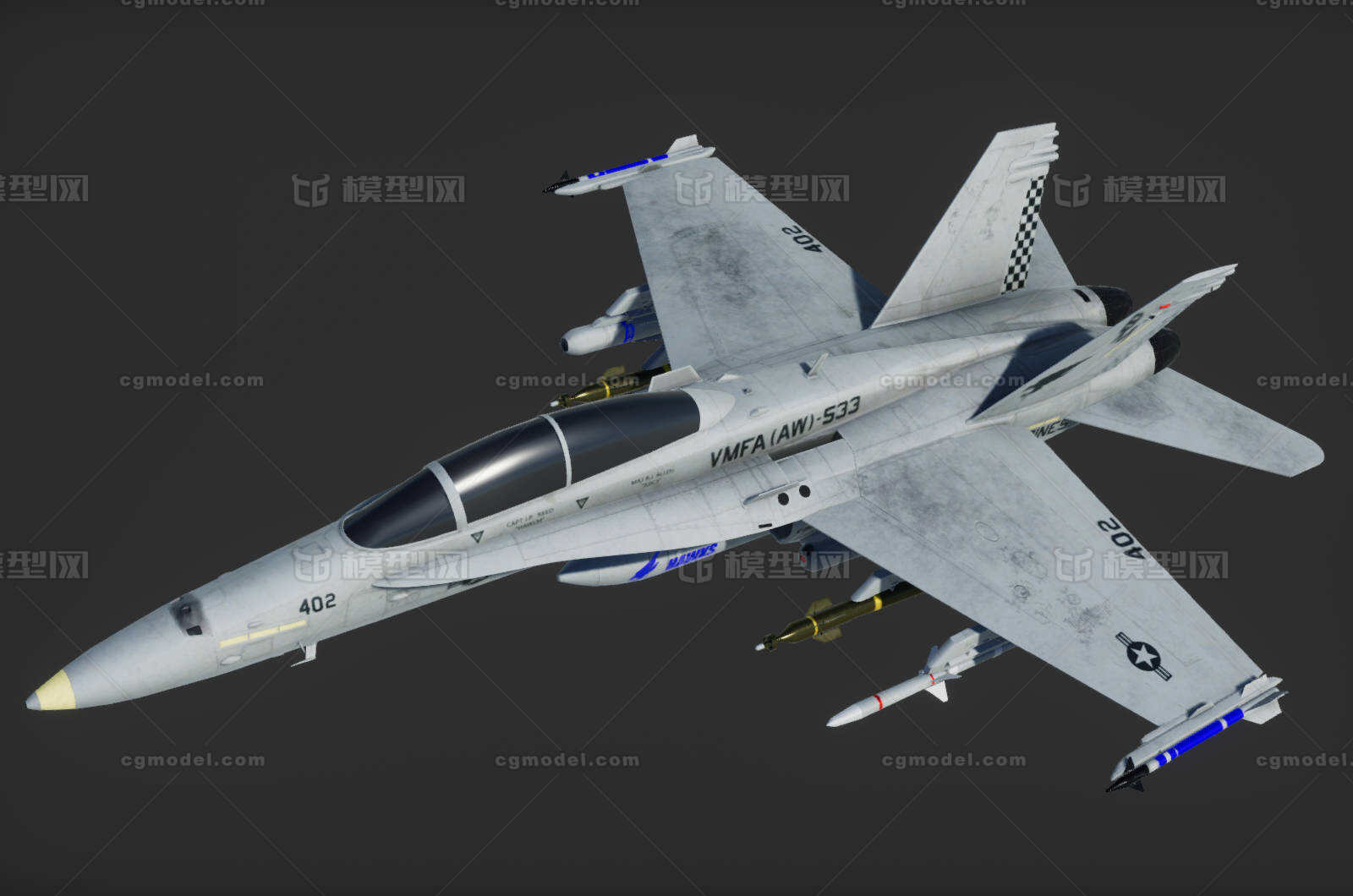 【假想敌】美国海军F/A-18F Block3超级大黄蜂模型-军用飞机模型库-Maya(.ma/.mb)模型下载-cg模型网