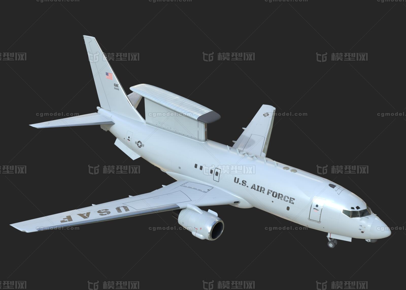 PBR美国空军 E-7A预警机模型-军用飞机模型库-3D Studio(.3ds)模型下载-cg模型网