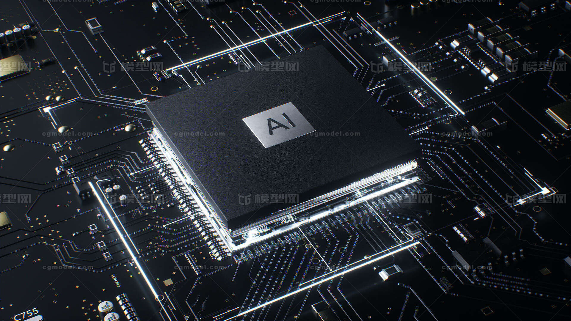 科技电路板 芯片 干净 3c模型-电路板模型库-Cinema 4D(.c4d)模型下载-cg模型网