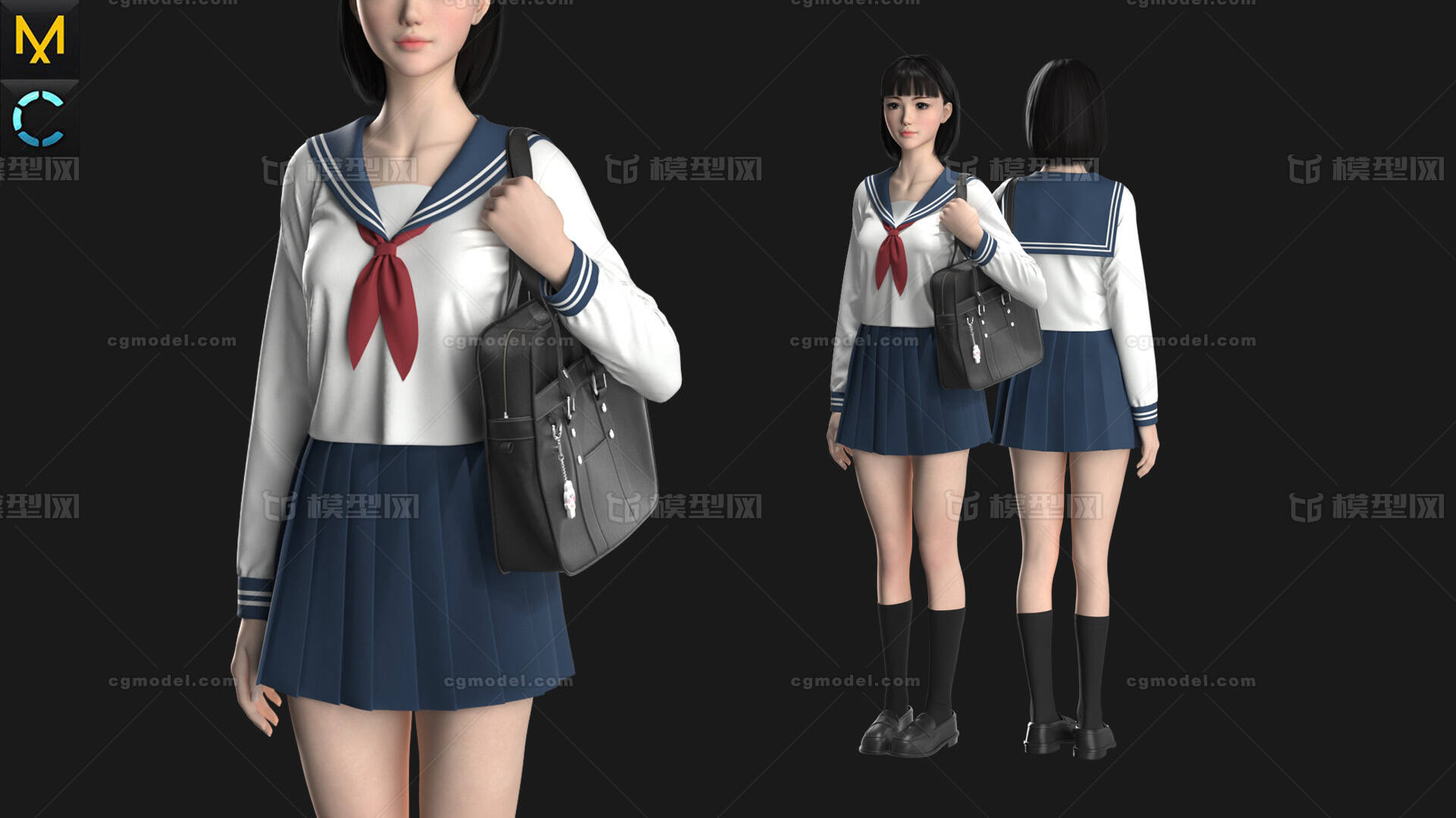 学生水手服日式校服 制服包模型-女人模型库-Marvelous Designer（.Zprj）模型下载-cg模型网