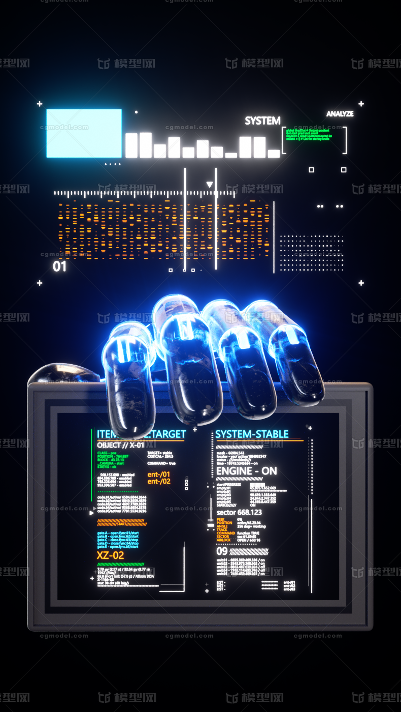 赛博朋克机械手HUD科幻风格场景模型-科幻场景模型库-Cinema 4D(.c4d)模型下载-cg模型网