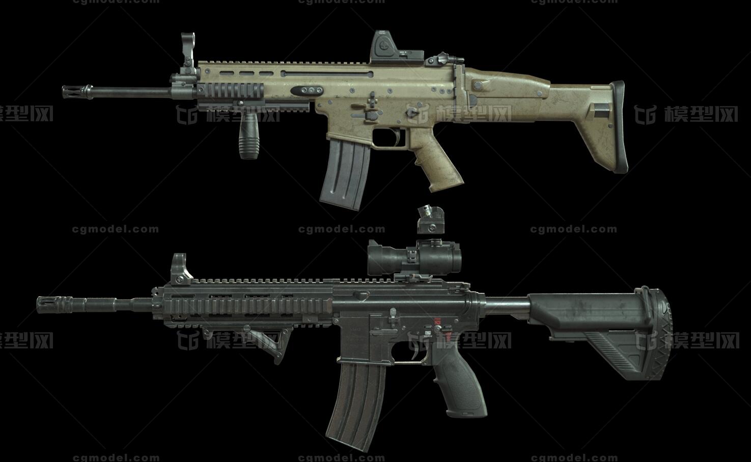 SCAR-L和M416突击步枪模型 PBR材质模型-枪械模型模型库-3ds Max(.max)模型下载-cg模型网