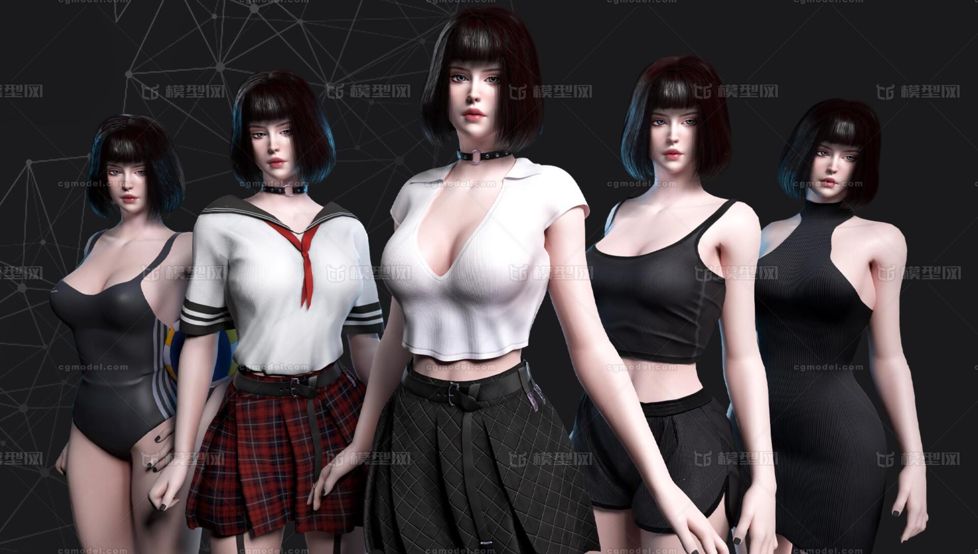 UE4/UE5性感 女学生美女模型-孩子-女模型库-FBX(.fbx)模型下载-cg模型网