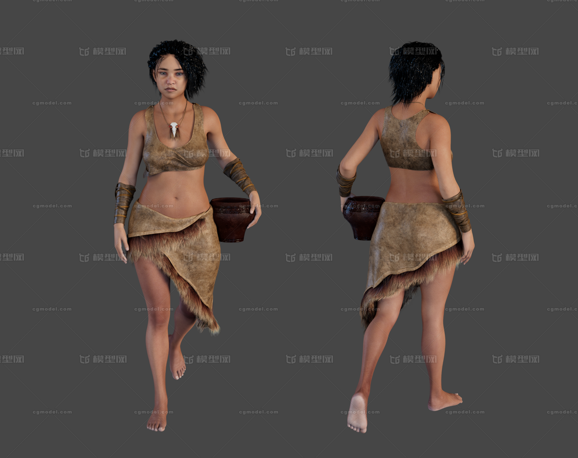 带绑定的女性原始人 野人模型-女人模型库-Maya(.ma/.mb)模型下载-cg模型网