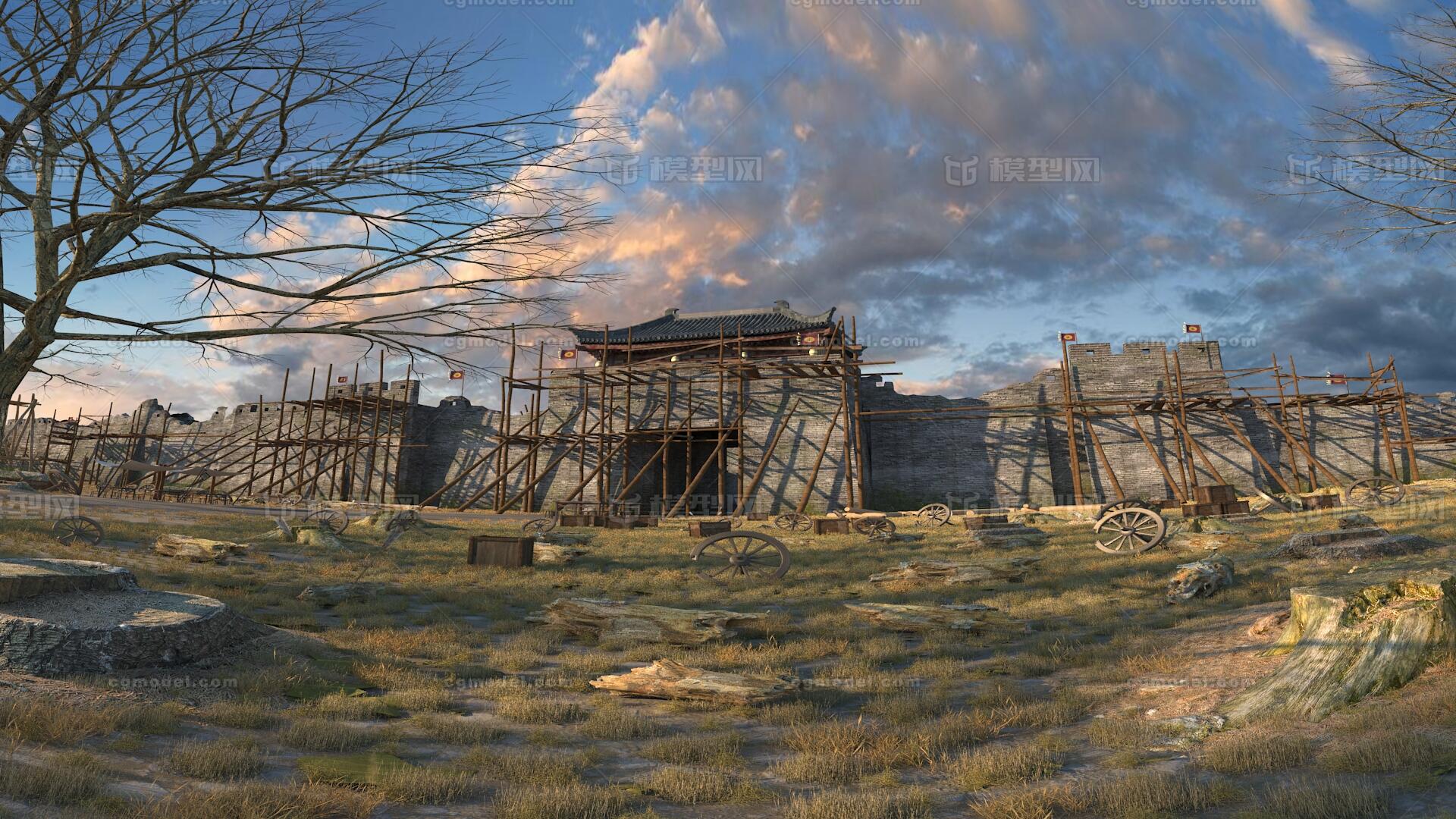 宋朝古代城墙城楼建筑修复建筑搭建模型-古代场景模型库-3ds Max(.max)模型下载-cg模型网