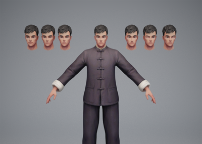 （原创）中山装少年@表情绑定和武打动作模型-男人模型库-3ds Max(.max)模型下载-cg模型网