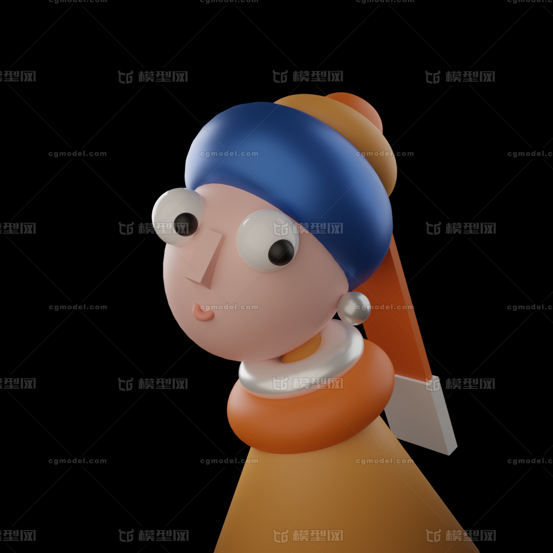 戴珍珠耳环的少女模型-女人模型库-Blender(.blend)模型下载-cg模型网