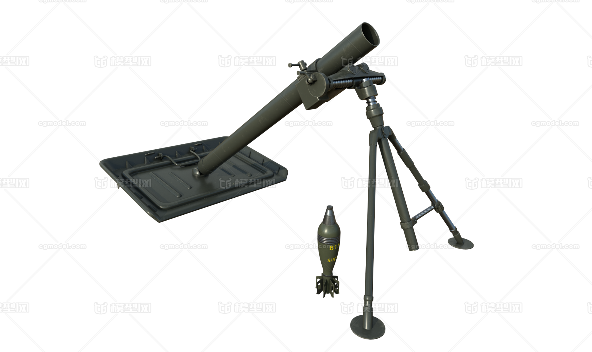 81mm迫击炮 M29A1式81mm迫击炮模型-火炮器械模型库-3ds Max(.max)模型下载-cg模型网